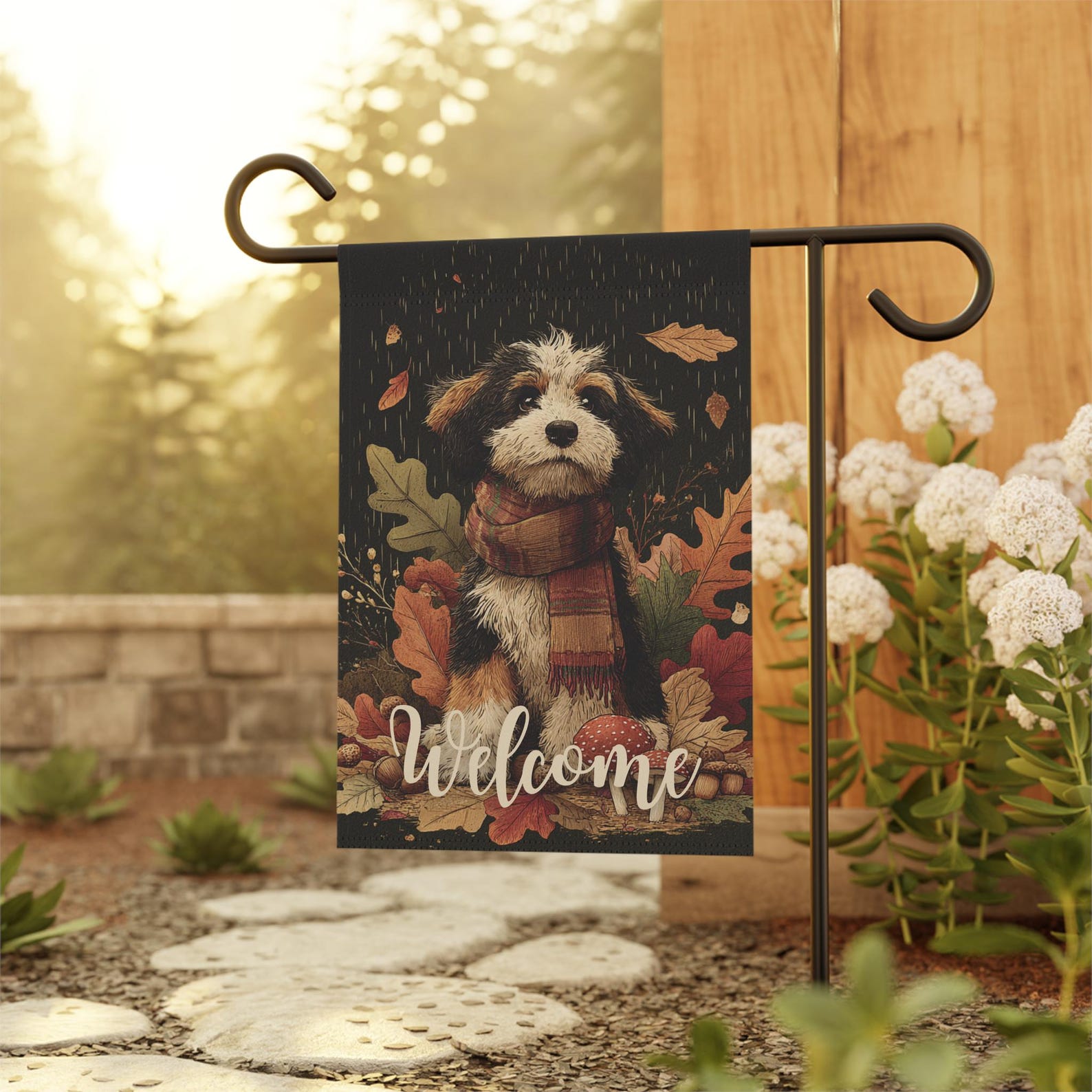 Bernedoodle Fall Welcome Flag, Outdoor Banner, Cute House Yard Greeting ...
