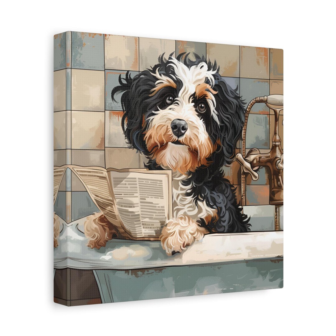Funny Bernedoodle Art Bernedoodle Bathroom Canvas Art Doodle Mom Gift ...