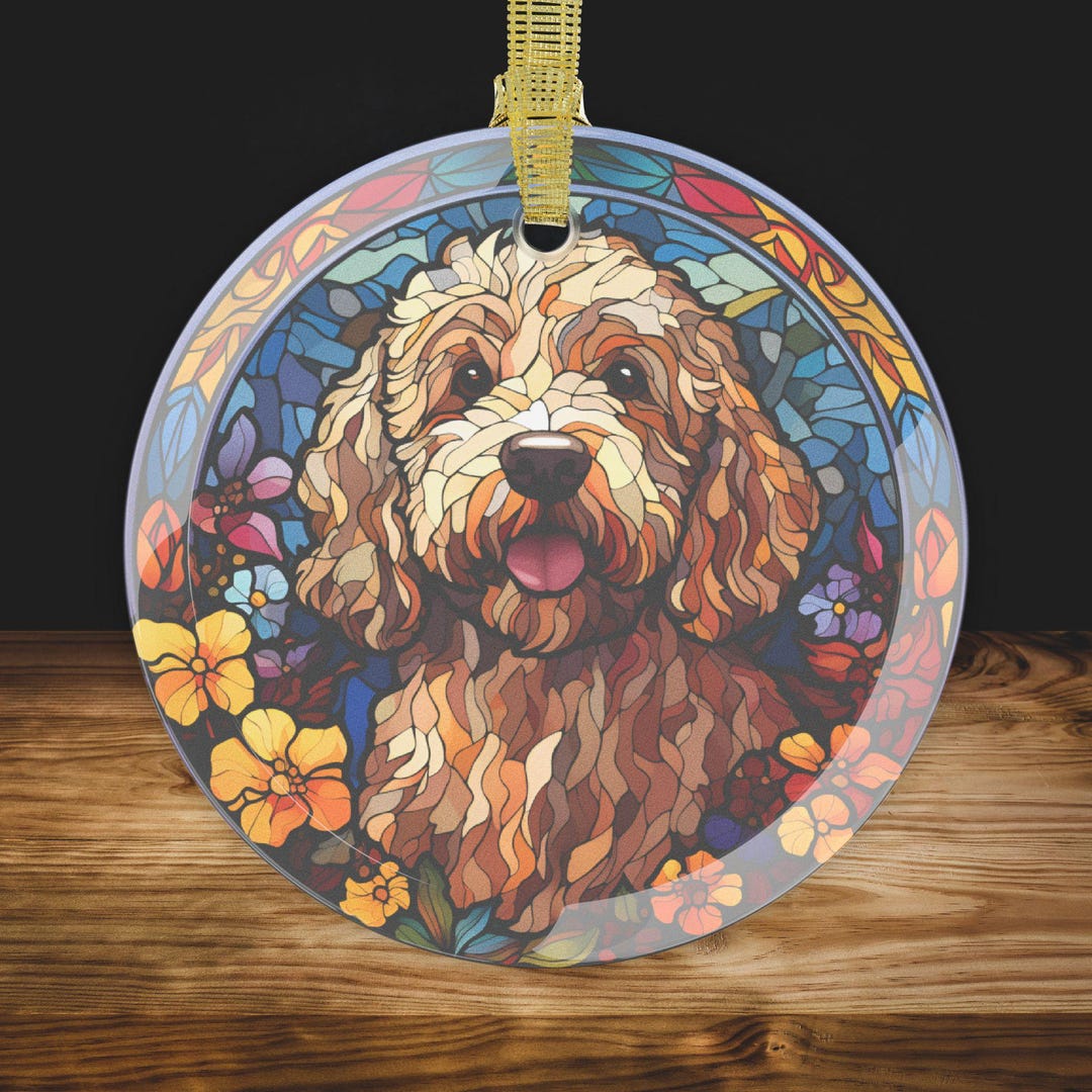 Cute Goldendoodle Stained Glass Christmas Tree Ornament, Perfect ...
