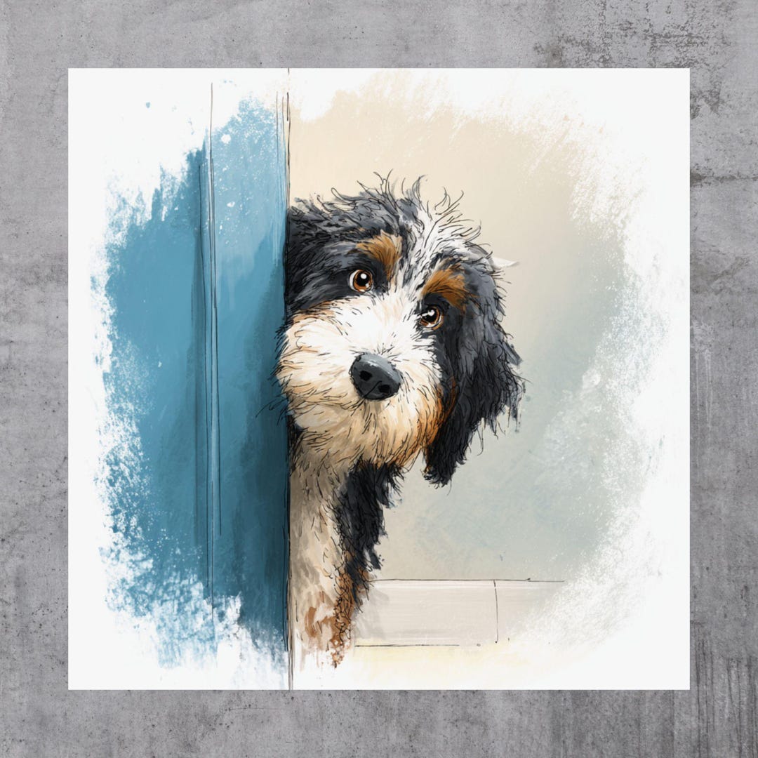 Bernedoodle Wall Art Doodle Bathroom Art Curious Bernedoodle Peeking ...