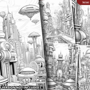 Futuristic City Coloring Pages for Adults and for Kids Relax and Stress ...