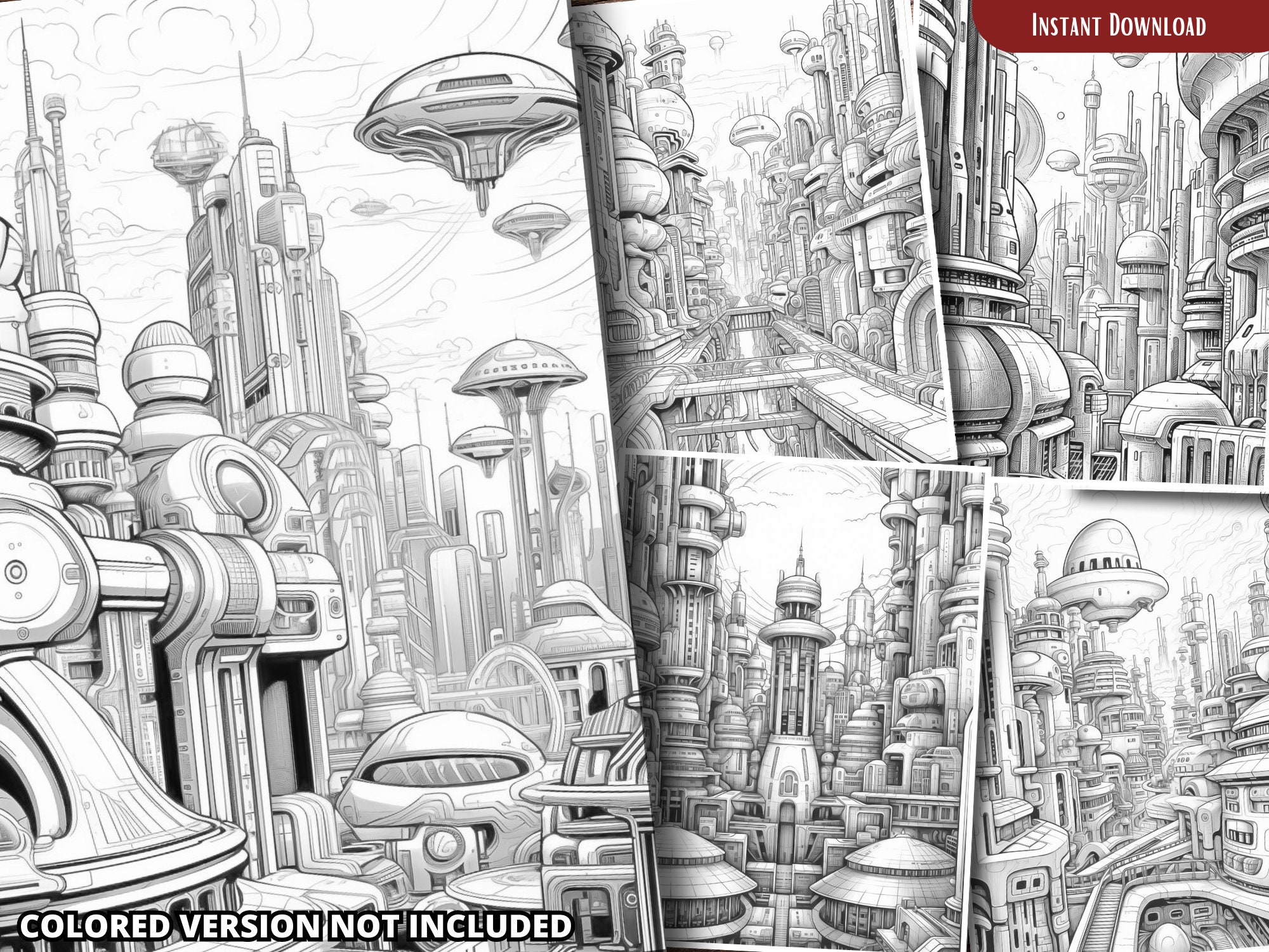 Futuristic City Coloring Pages for Adults and for Kids Relax - Etsy