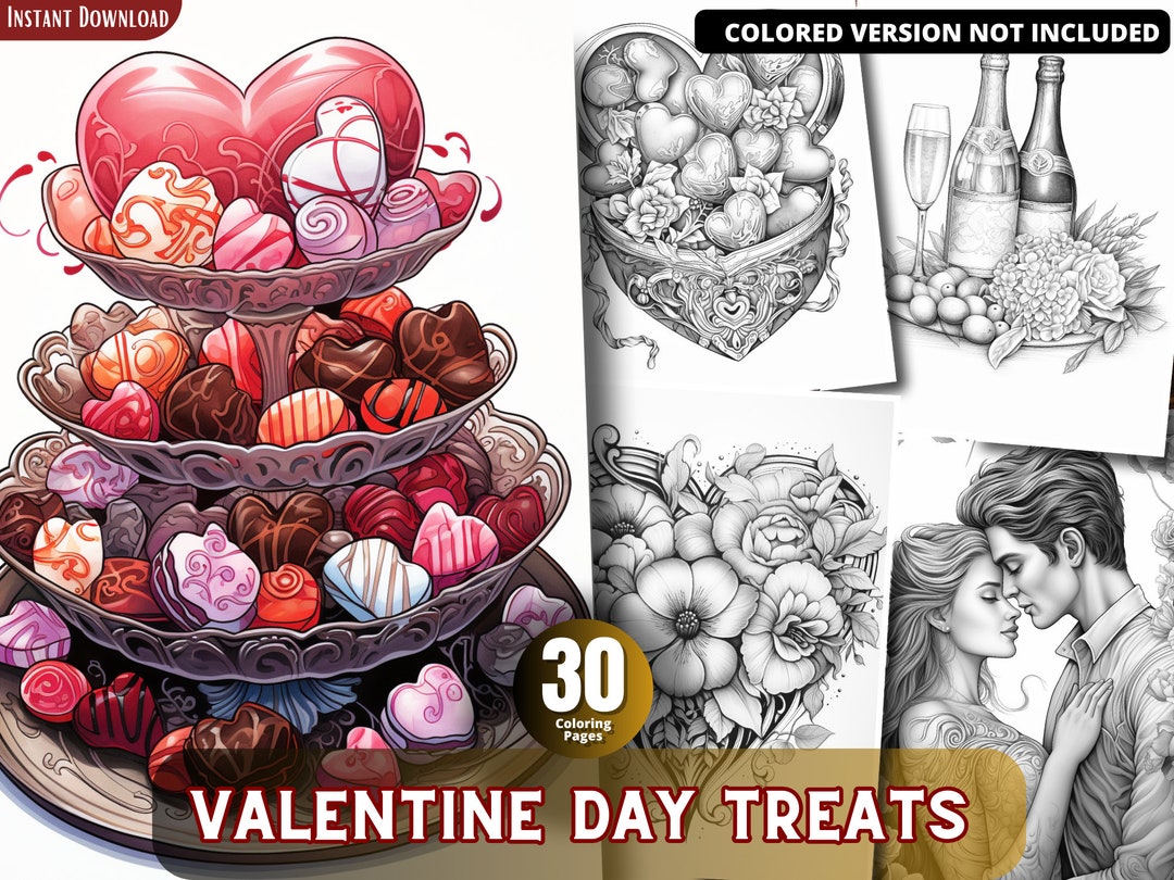 Valentine Day Treats Coloring Book Adults Kids Coloring Pages, Instant ...