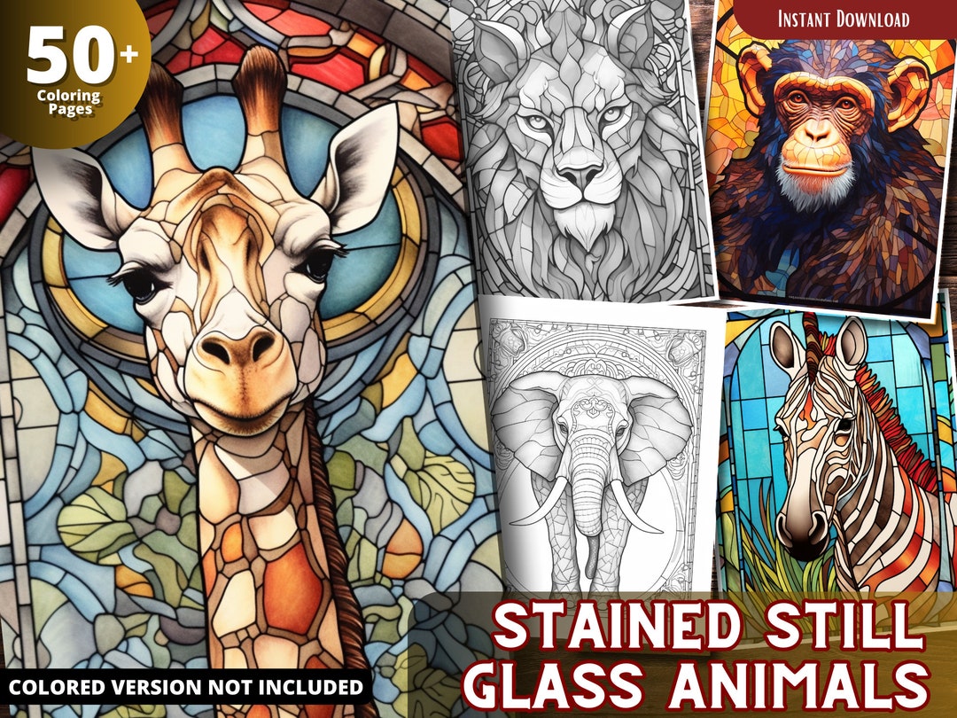 Stained Still Glass Animals Coloring Pages for Adults and for Kids for ...
