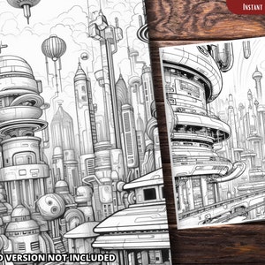 Futuristic City Coloring Pages for Adults and for Kids Relax and Stress ...