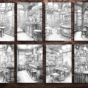Coffee Shop Coloring Pages for Adults and for Kids for Relax and Stress ...