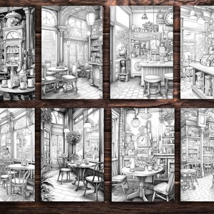 Coffee Shop Coloring Pages for Adults and for Kids for Relax - Etsy