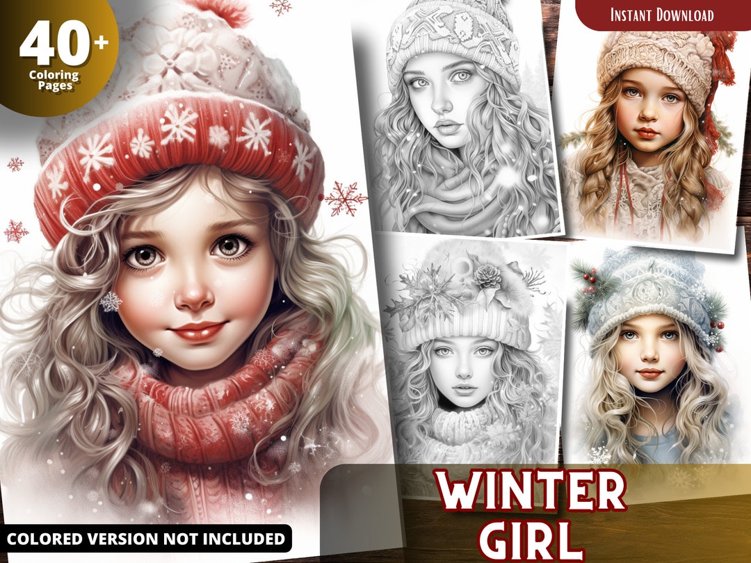 Winter Girl Coloring Pages for Adults and for Kids for Relax and Stress ...
