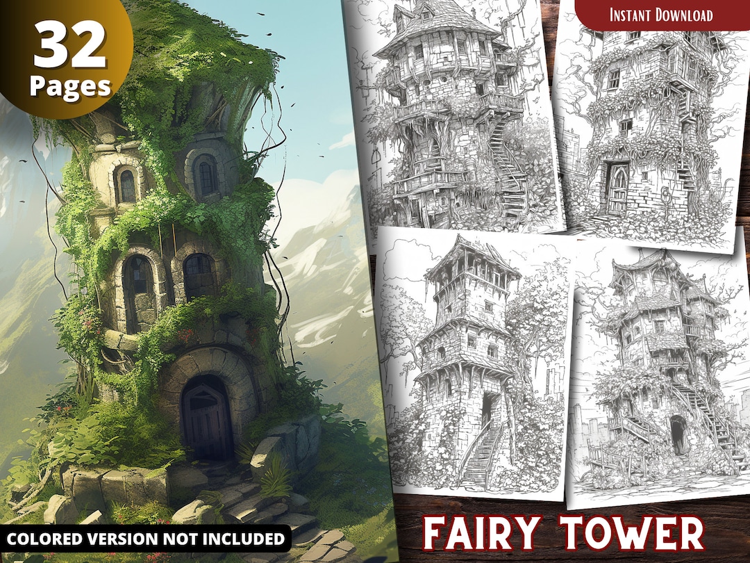 Fairy Tower, 32 Coloring Pages for Adults and for Kids Coloring Pages ...