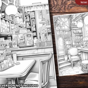 Coffee Shop Coloring Pages for Adults and for Kids for Relax and Stress ...