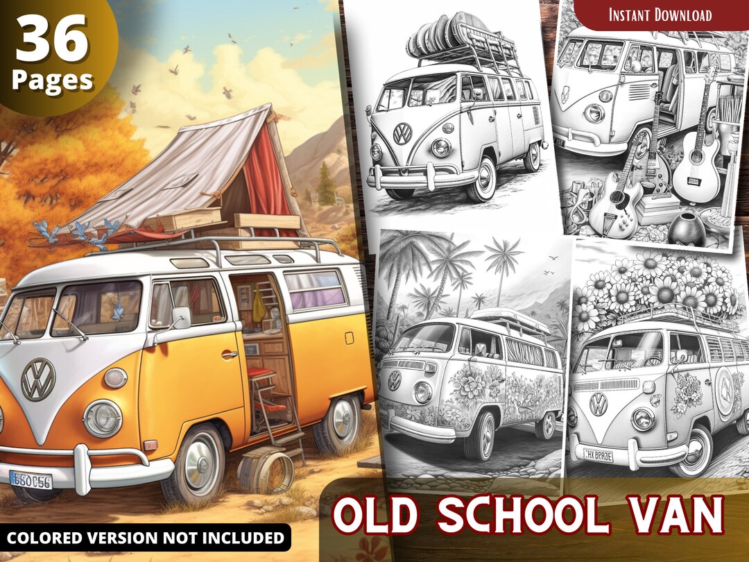 Old School Van for Adults and for Kids Coloring Pages for Relax and ...