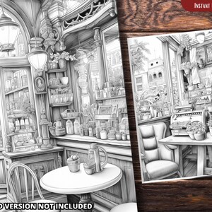 Coffee Shop Coloring Pages for Adults and for Kids for Relax and Stress ...