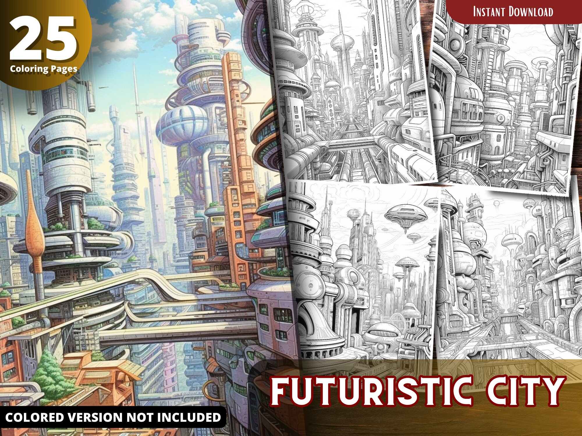 Futuristic City Coloring Pages for Adults and for Kids Relax - Etsy