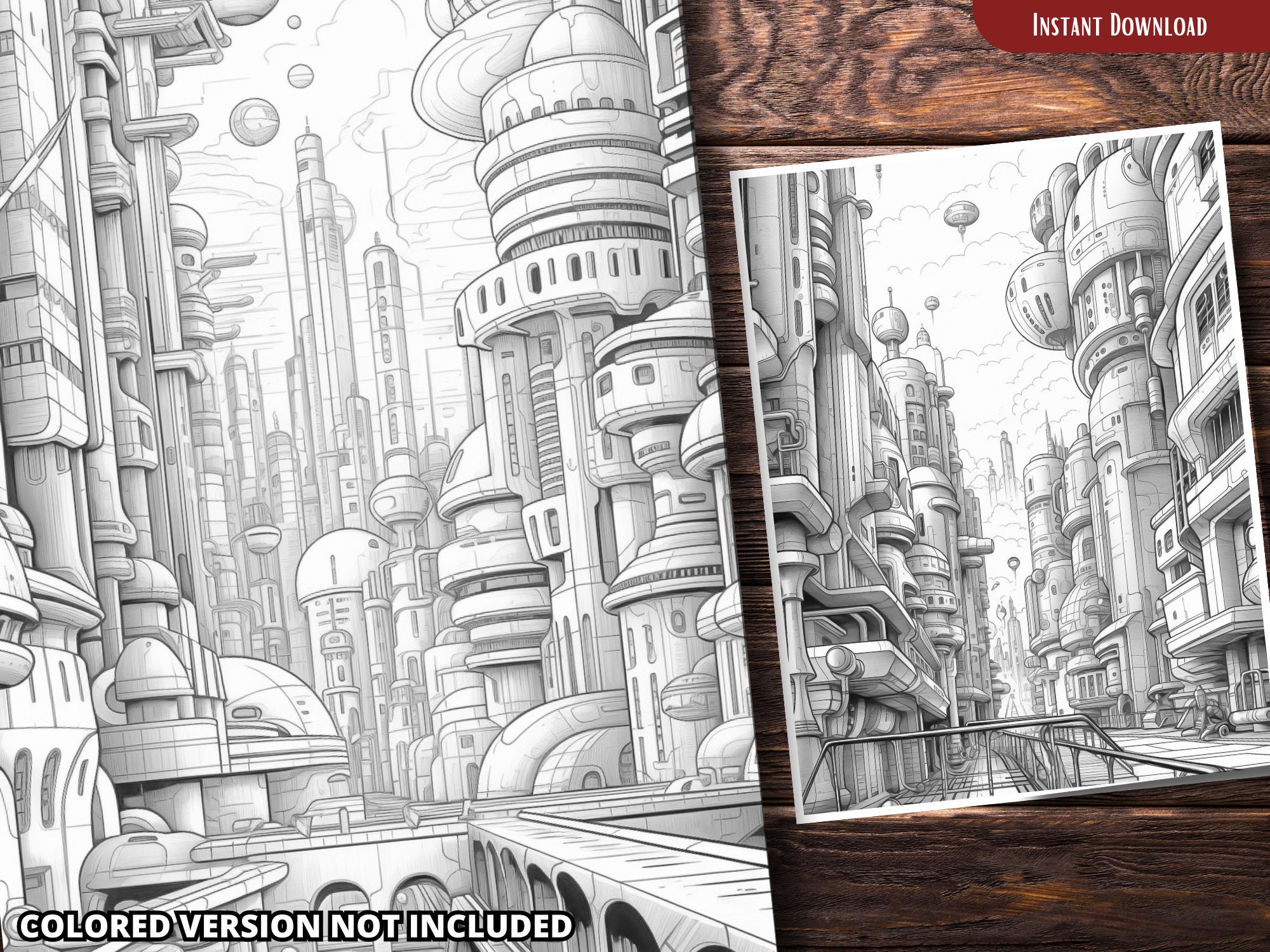 Futuristic City Coloring Pages for Adults and for Kids Relax - Etsy