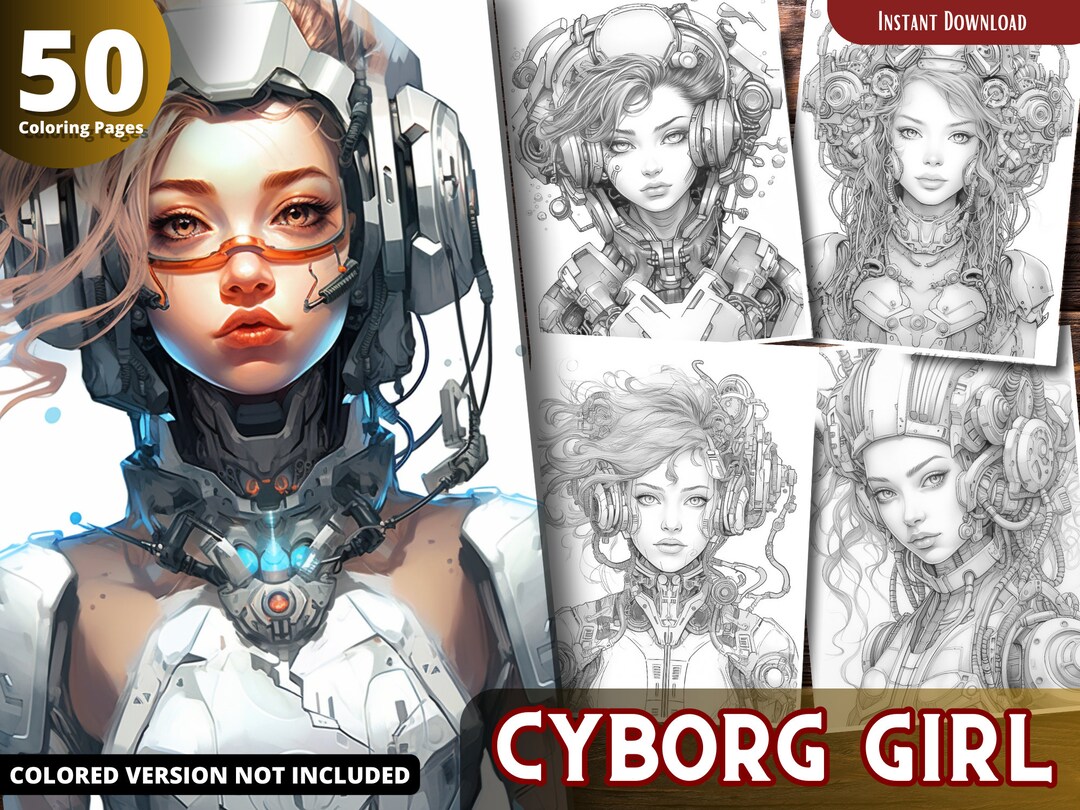 Cyborg Girls Portraits Coloring Book Adults Kids Coloring Pages ...