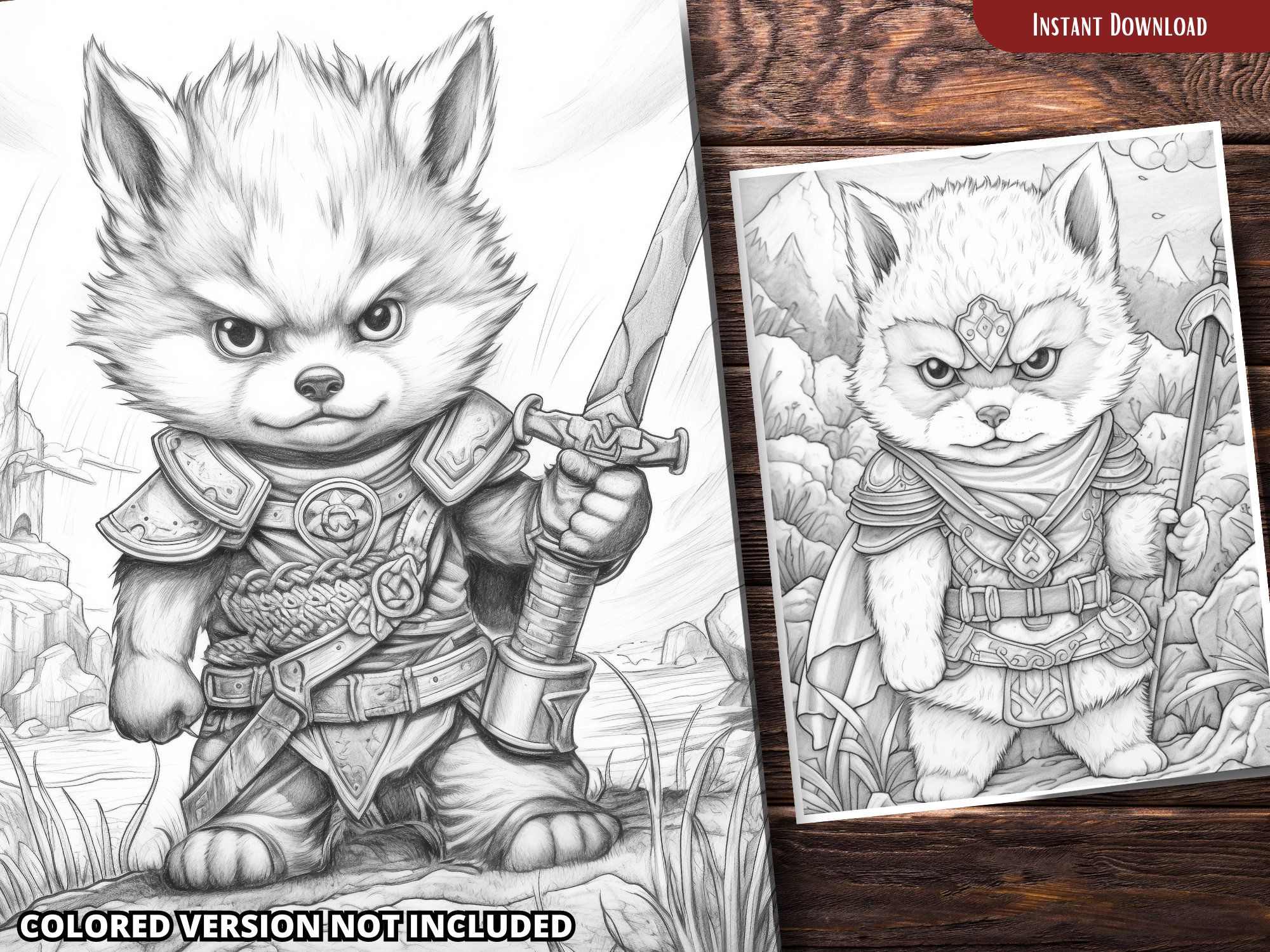 Baby Animal Warior Coloring Pages for Adults and for Kids for - Etsy