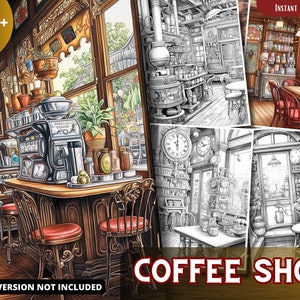 Coffee Shop Coloring Pages for Adults and for Kids for Relax and Stress ...