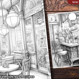 Coffee Shop Coloring Pages for Adults and for Kids for Relax and Stress ...