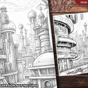 Futuristic City Coloring Pages for Adults and for Kids Relax and Stress ...