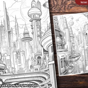 Futuristic City Coloring Pages for Adults and for Kids Relax and Stress ...