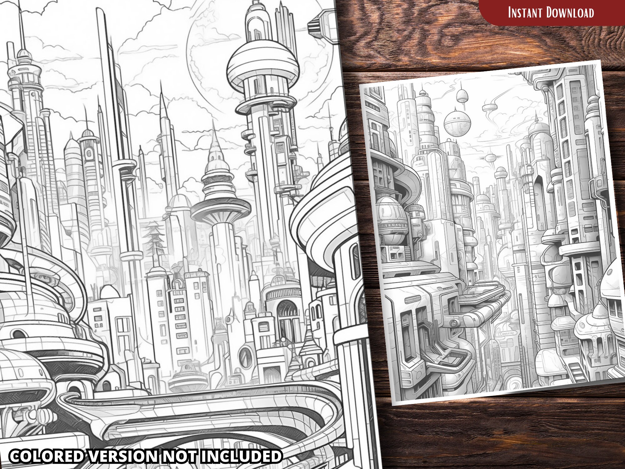 Futuristic City Coloring Pages for Adults and for Kids Relax - Etsy