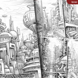 Futuristic City Coloring Pages for Adults and for Kids Relax and Stress ...