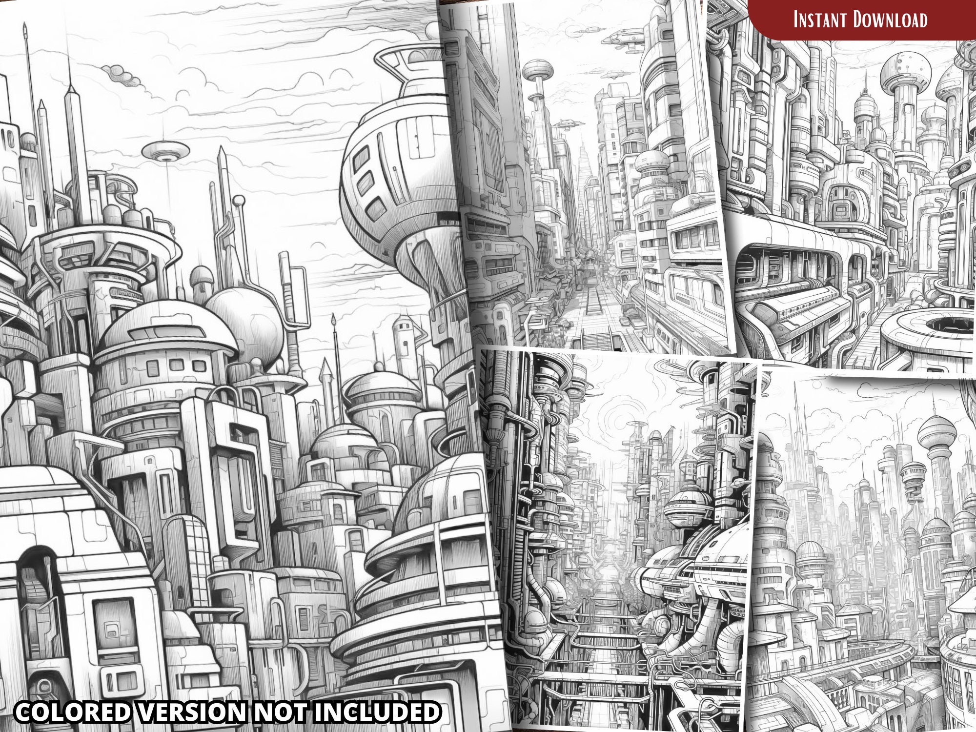 Futuristic City Coloring Pages for Adults and for Kids Relax - Etsy