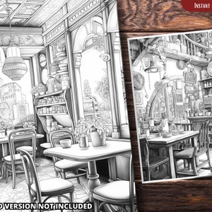 Coffee Shop Coloring Pages for Adults and for Kids for Relax and Stress ...