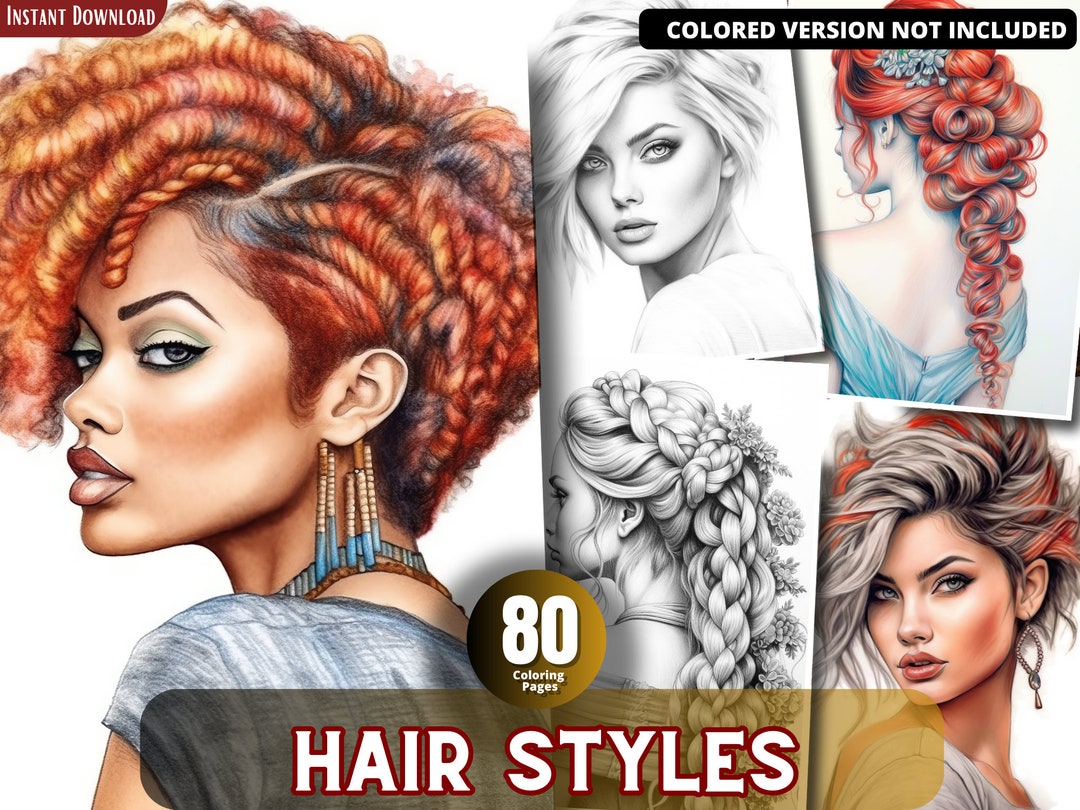Hair Style Coloring Pages for Adults and for Kids Grayscale - Etsy