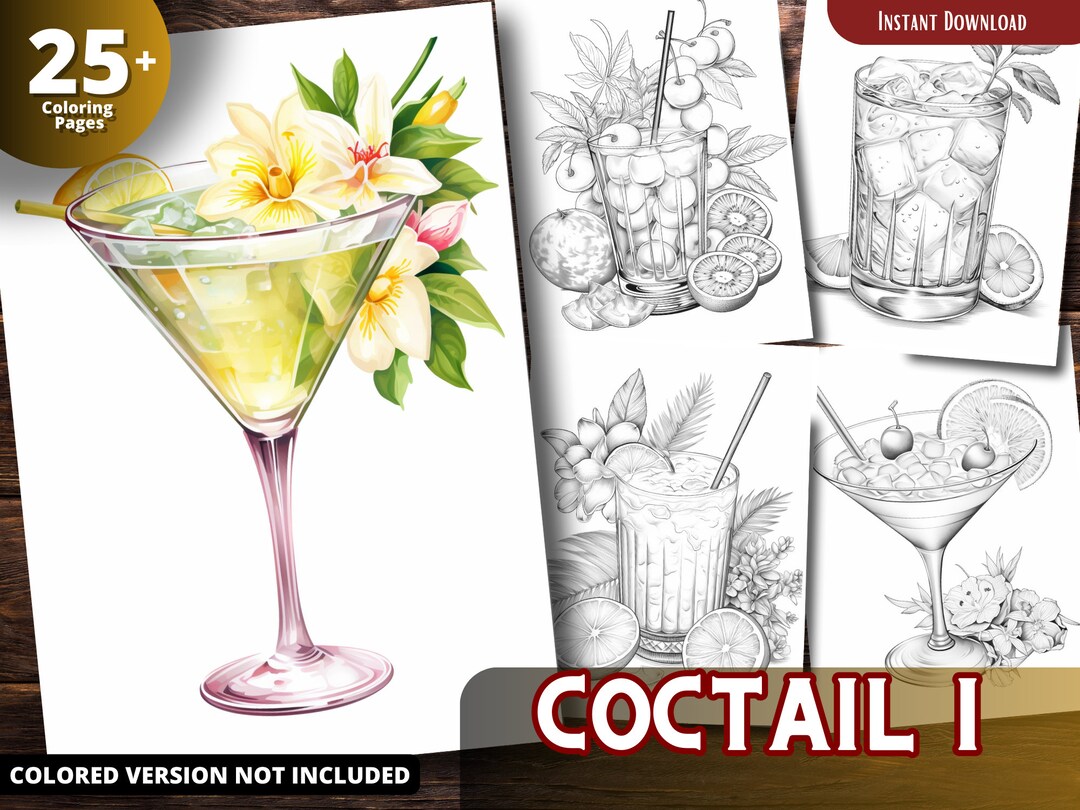 Coctail Coloring Pages for Adults and for Kids for Relax and Stress ...