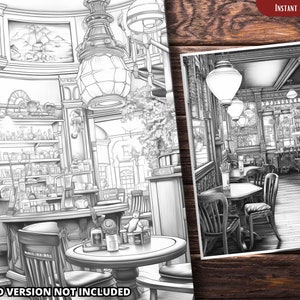 Coffee Shop Coloring Pages for Adults and for Kids for Relax and Stress ...