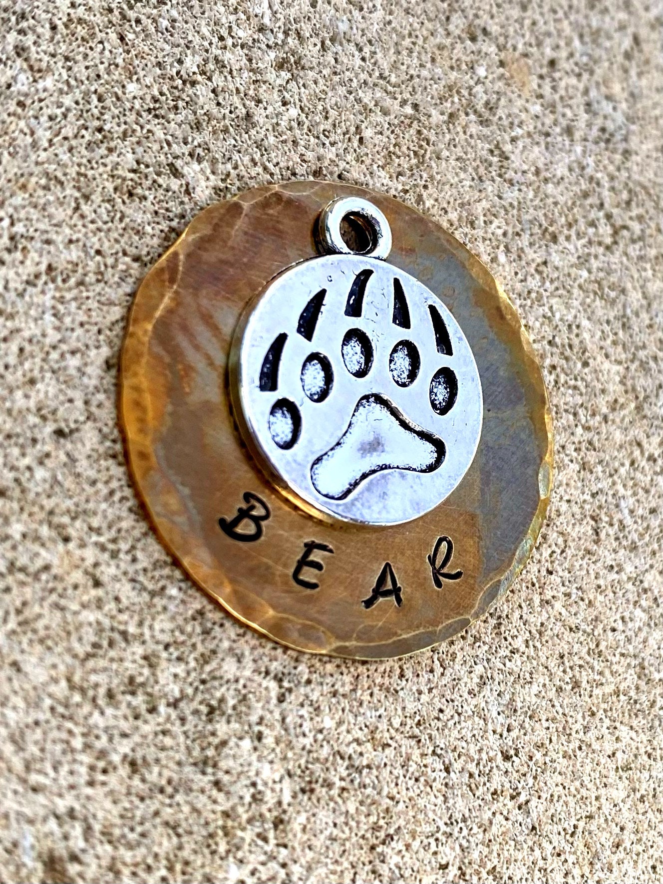 Bear Tag Rustic Dog Tag Paw Print Tag Bronze Dog Tag Pet - Etsy