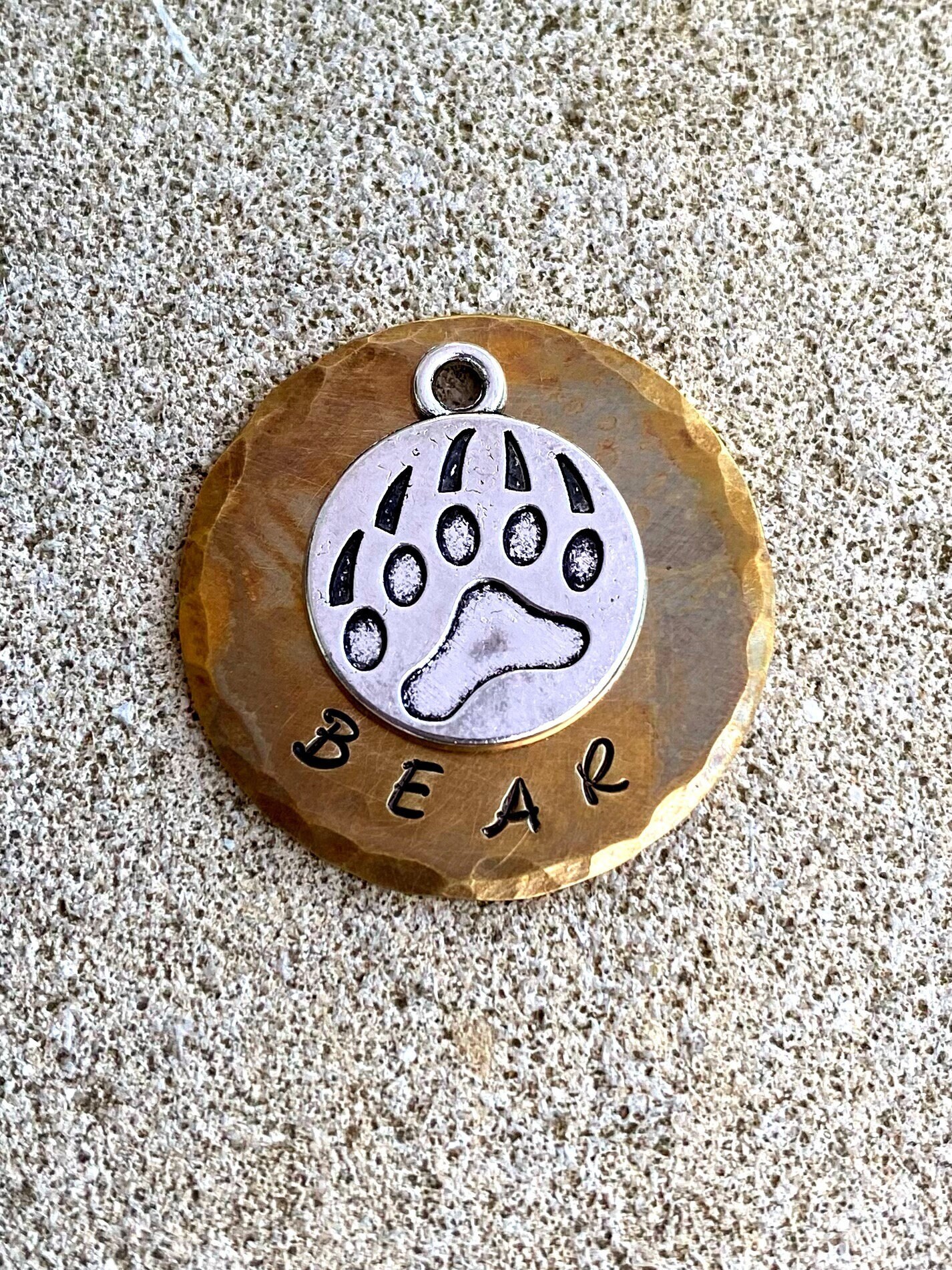 Bear Tag Rustic Dog Tag Paw Print Tag Bronze Dog Tag Pet - Etsy