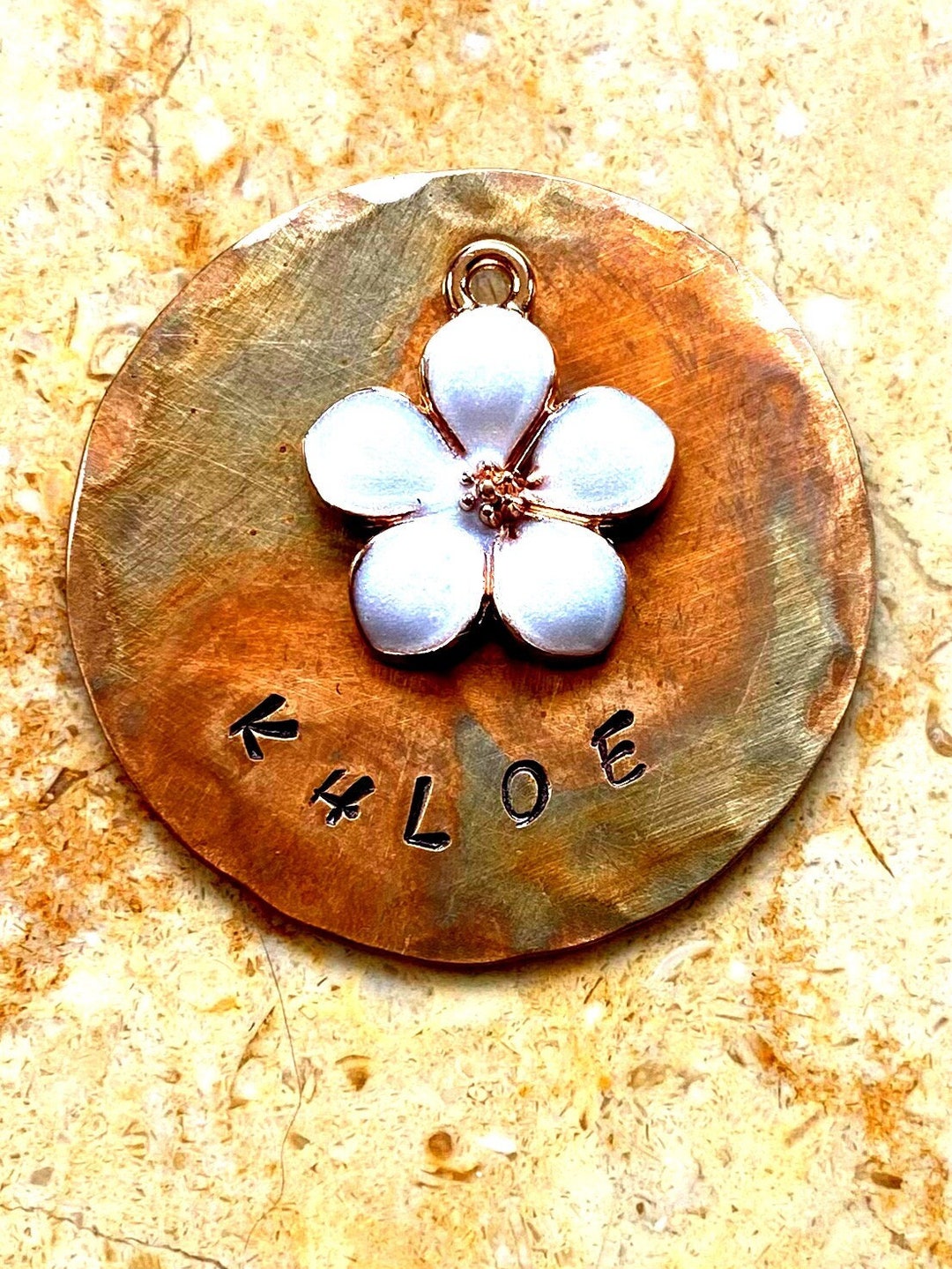 flower-dog-tag-pretty-pet-tag-bronze-pet-id-pet-id-tag-etsy