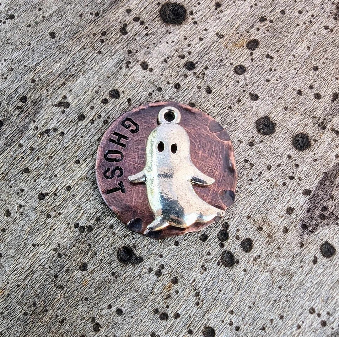 Ghost Dog Tag, Ghost Pet Tag, Pet ID Tag, Hand Stamped, Handmade ...