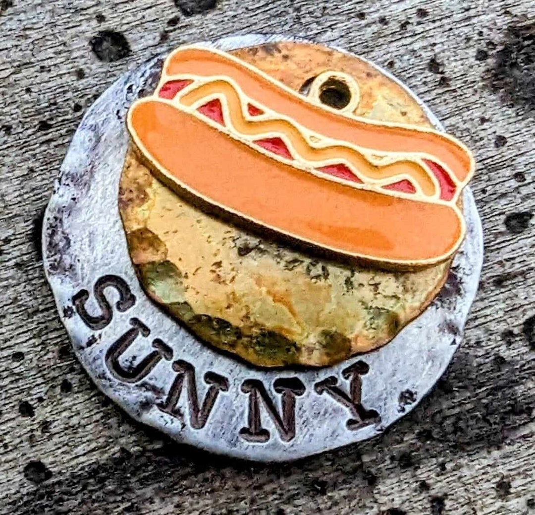 Hot Dog Tag, Hot Dog Pet Tag, Hot Dog, Pet ID Tag, Cat Tag, Pet Gift ...