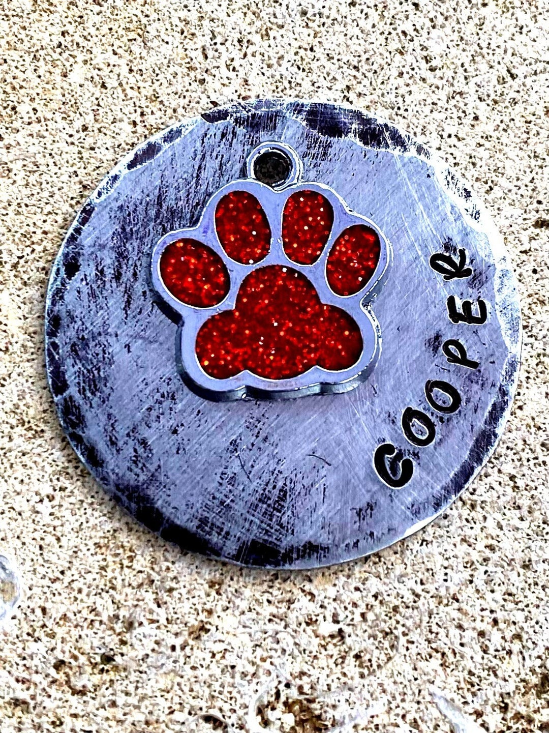 Paw Print Tag, Aluminum Pet Tag, Rustic Metal, Rustic Aluminum, Pet ID ...