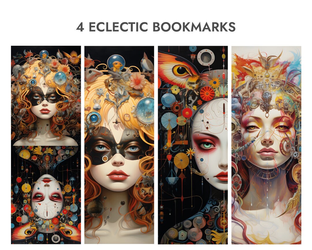 Futuristic Printable Bookmarks With Eclectic Art Mad Hatter Style ...