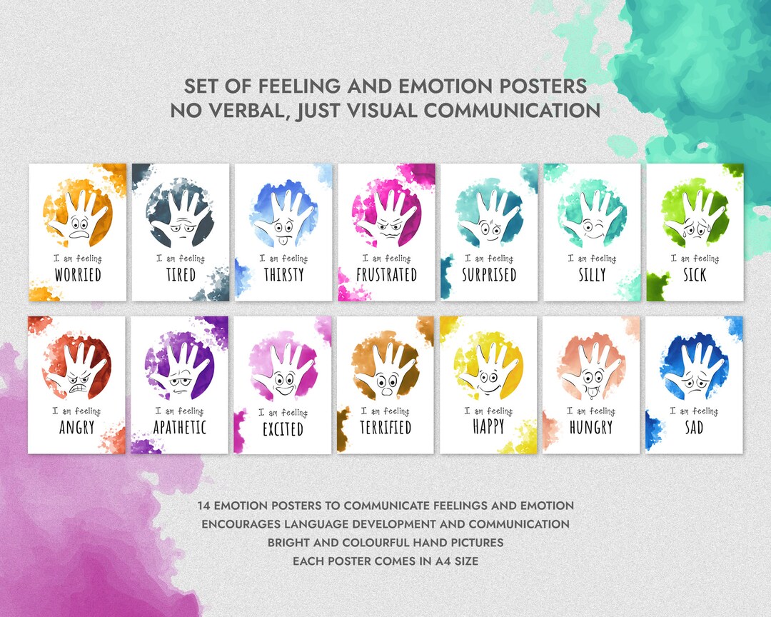 Learning Flashcards Emotion Feeling Poster Set for Children Gift for ...