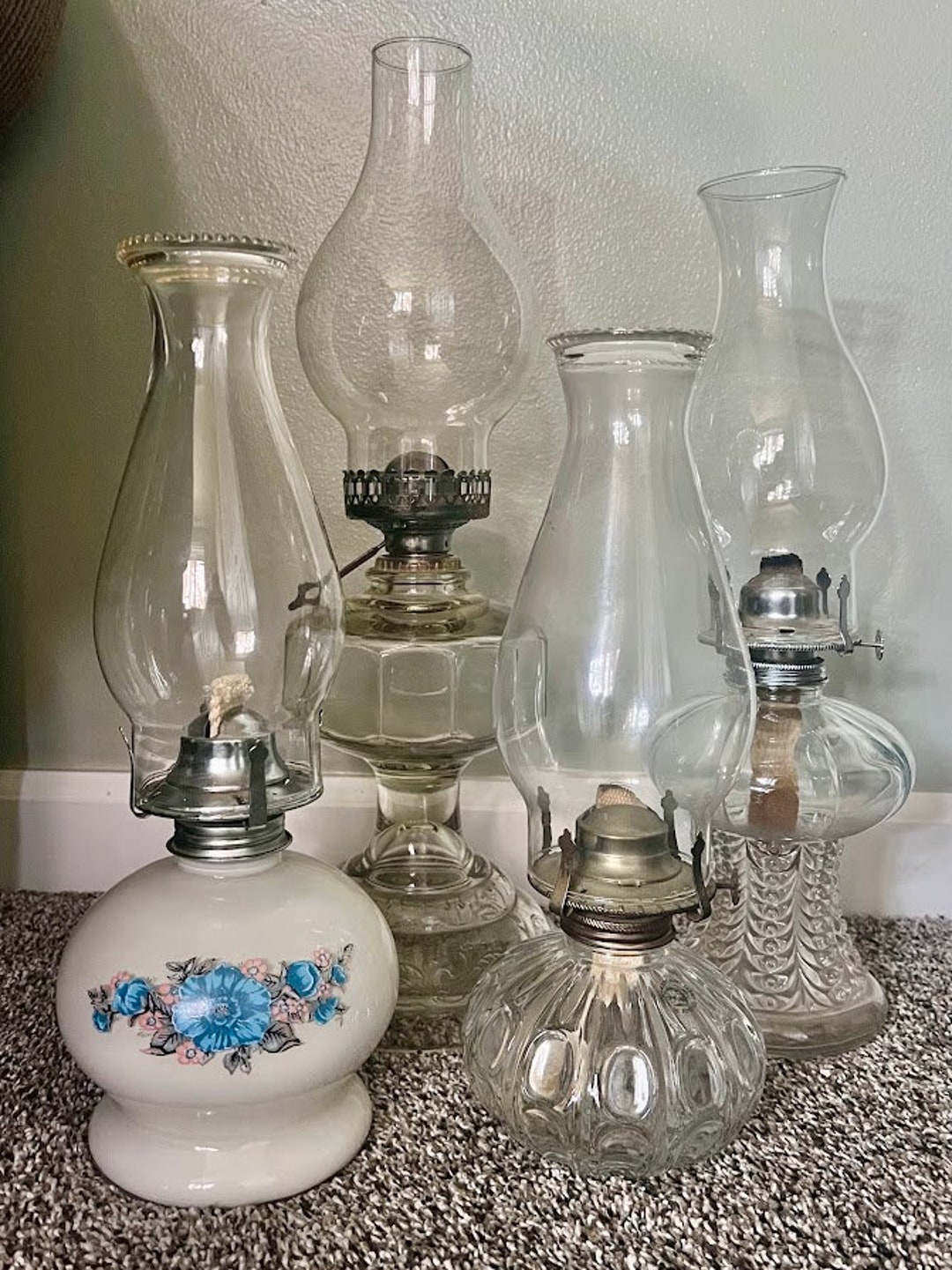Vintage Glass Oil Kerosene Farm Lamps in Four Sizes - Etsy
