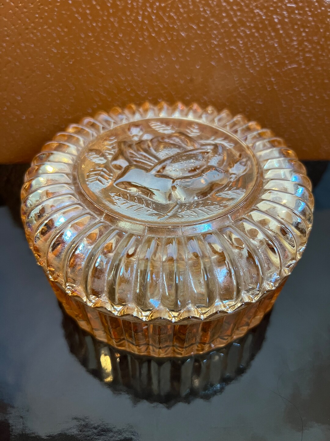 Antique Jeanette Marigold Rose Carnival Glass Powder Jar - Etsy