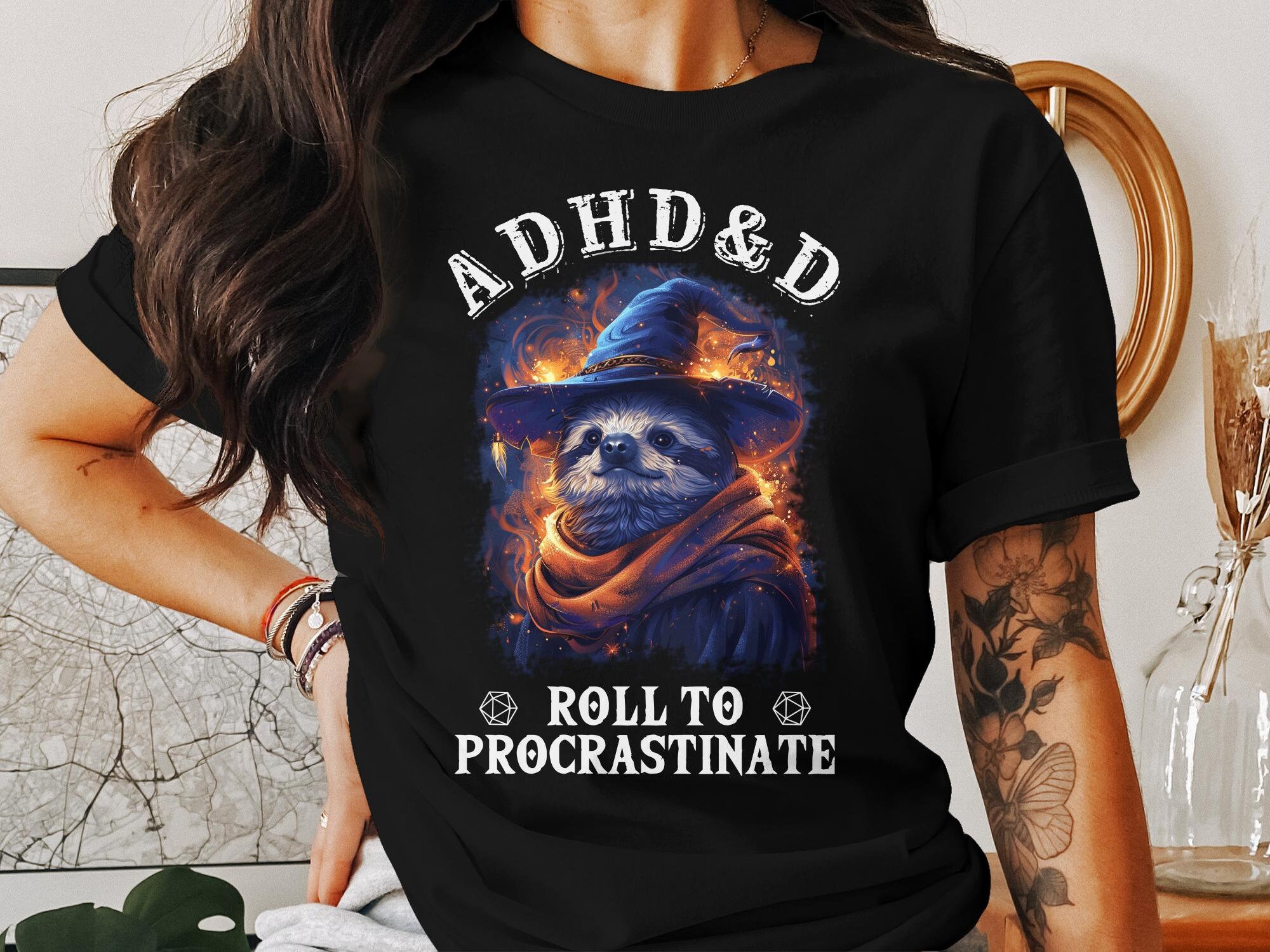 Dungeons and Dragons ADHD&D Roll to Procrastinate Sloth T-shirt, Dnd ...