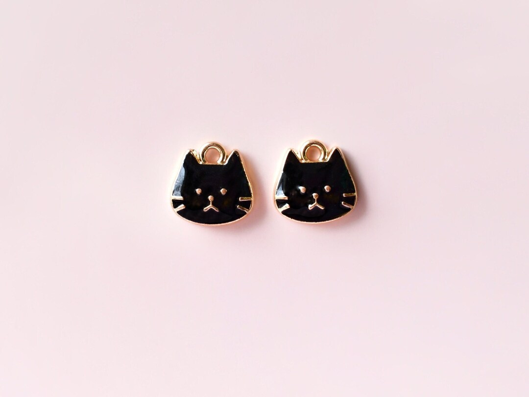Enamel Cat Face Charms Cute Black Cat Pendants for Jewellery - Etsy UK