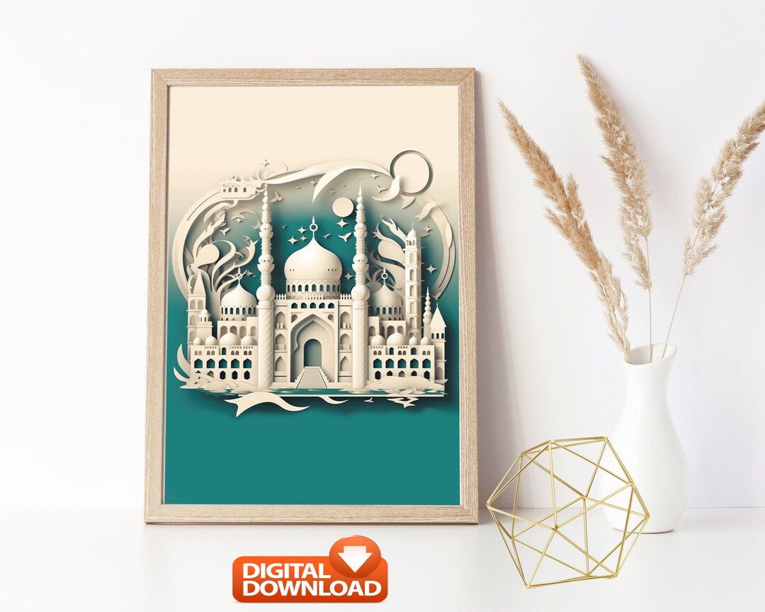 Beautiful Green Mosque Wall Art - Masjid - Islamic Poster Print - Place ...