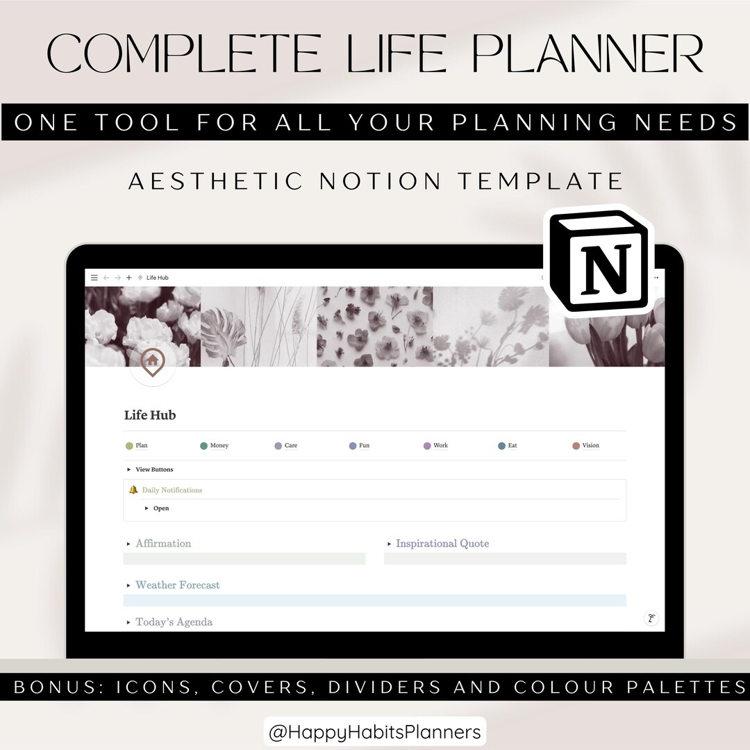 Complete Life Planner Notion Template Aesthetic Planner Finance Goals ...