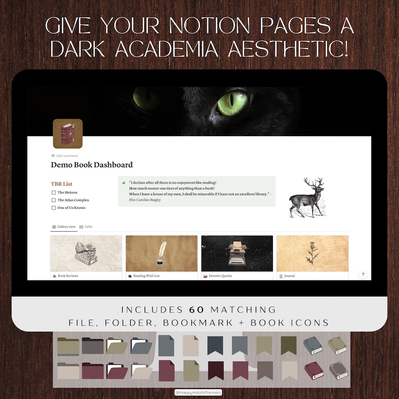 Dark Academia Aesthetic Notion Customization Bundle | Notion Icons ...