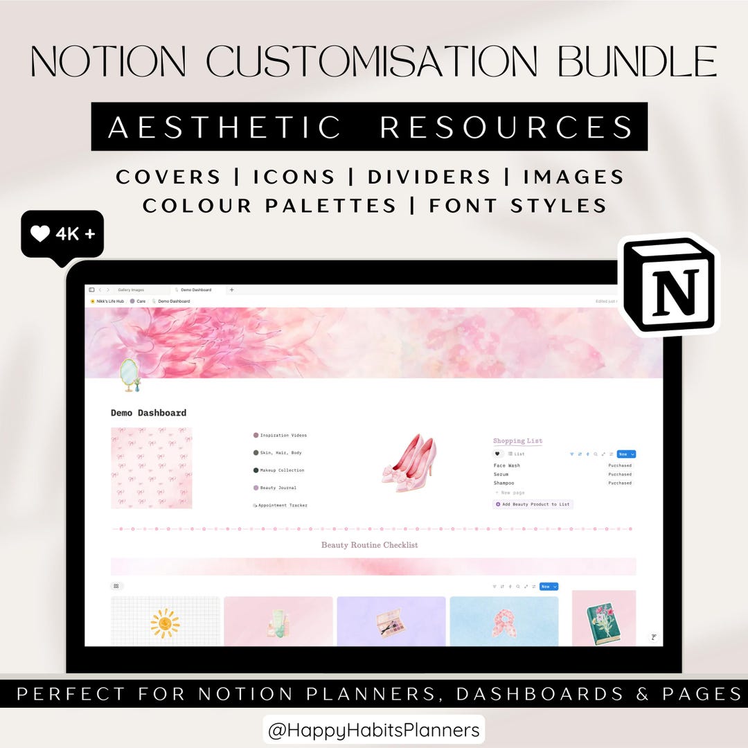 Aesthetic Notion Template | Covers, Icons, Dividers (digital Download ...