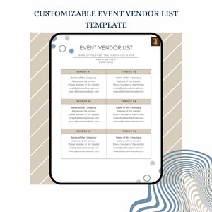 Event Planning Event Planner Event Organizer Vendor List Template Editable Canva Template ...