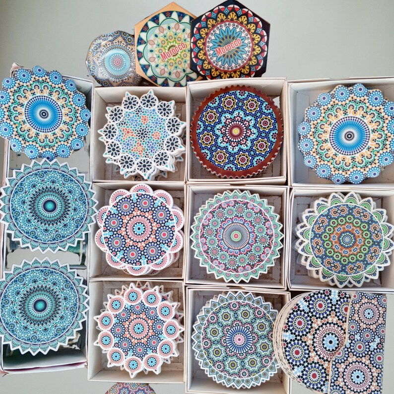 Moroccan Engraved Ceramic Coasters Set of 6 Drinks Tea Wine Beer ...
