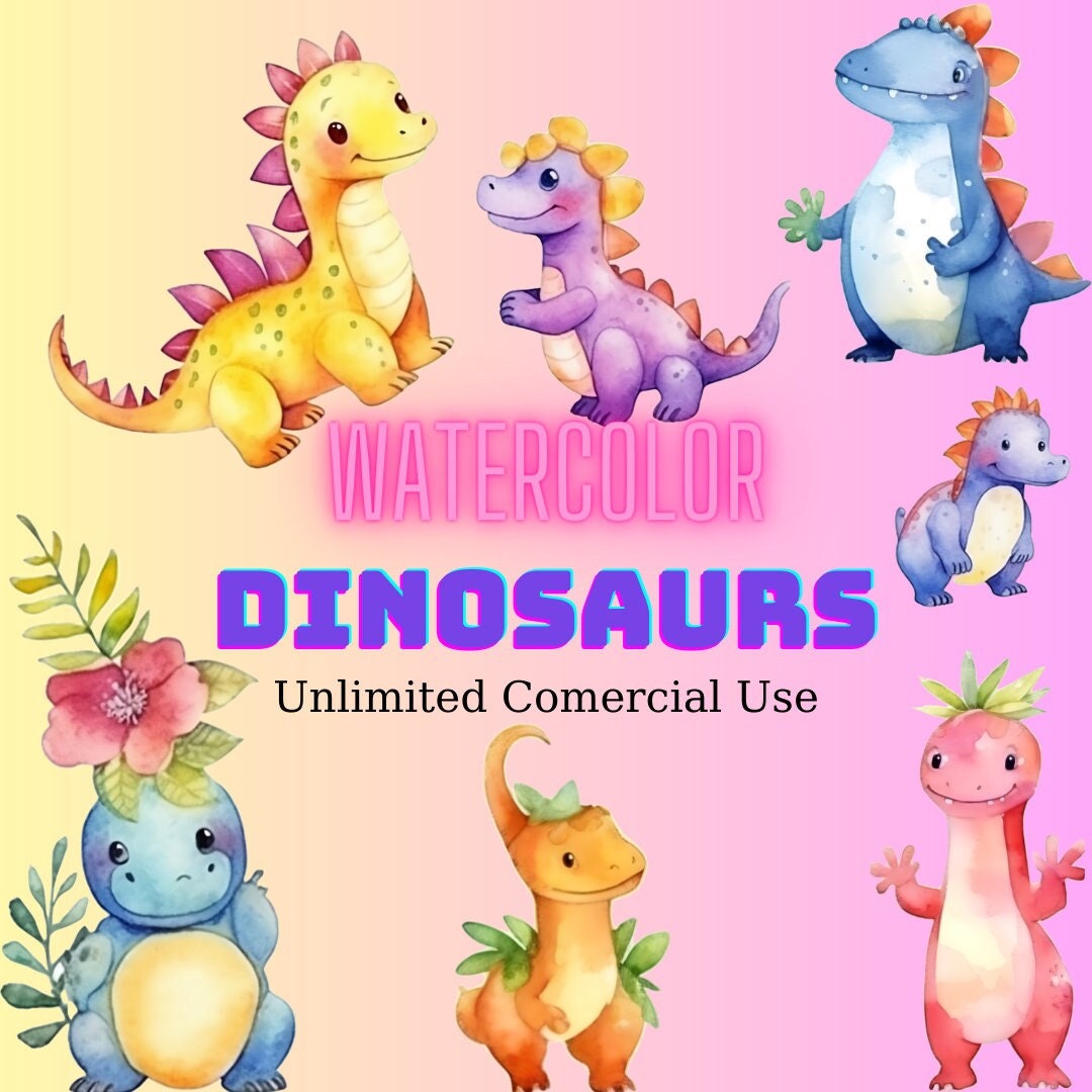 Watercolor Cute Dinosaurs Clipart, Kids Clipart - Etsy